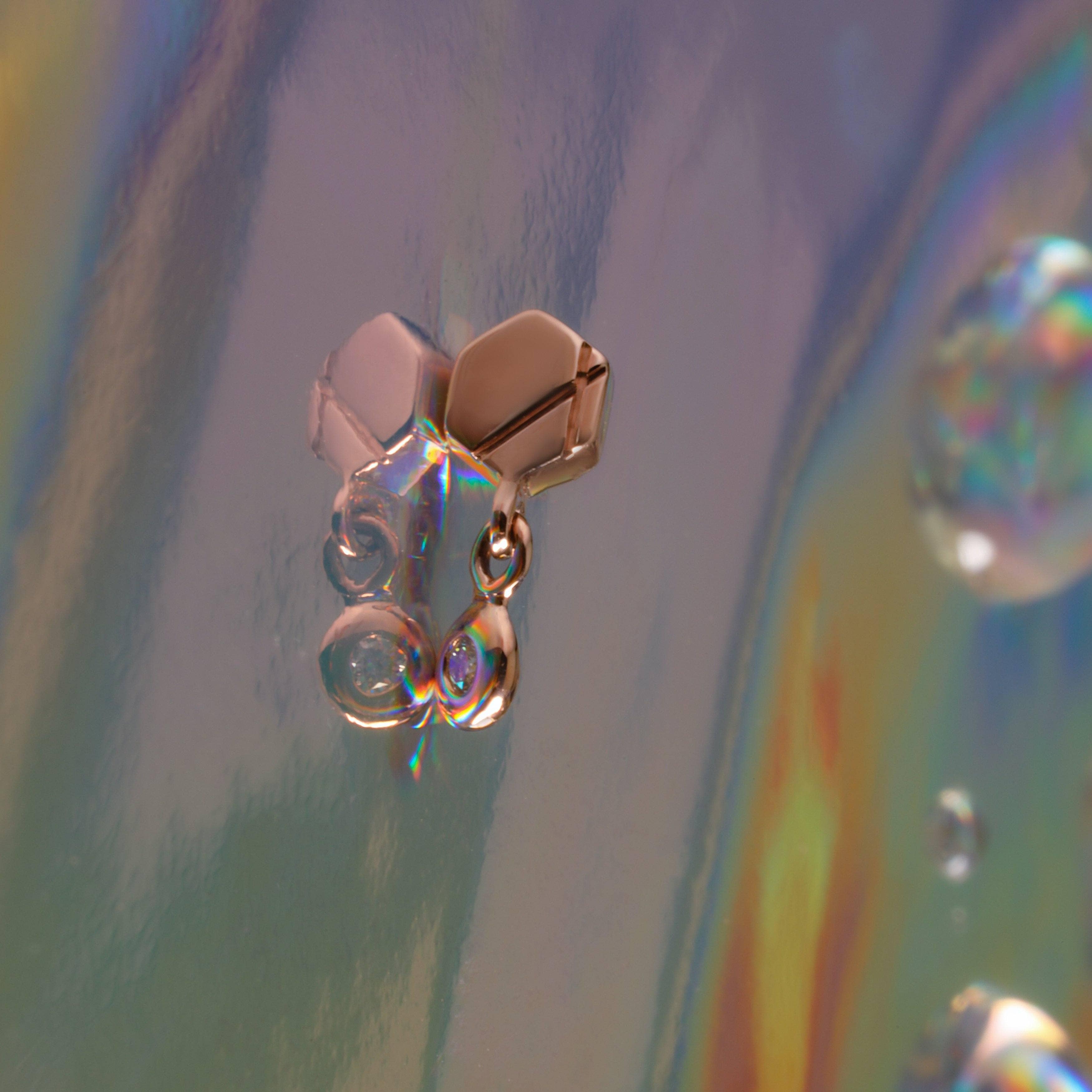 Hex Diamond Drop - 14K ROSE Threadless Solid Gold Ends | Tether Jewelry